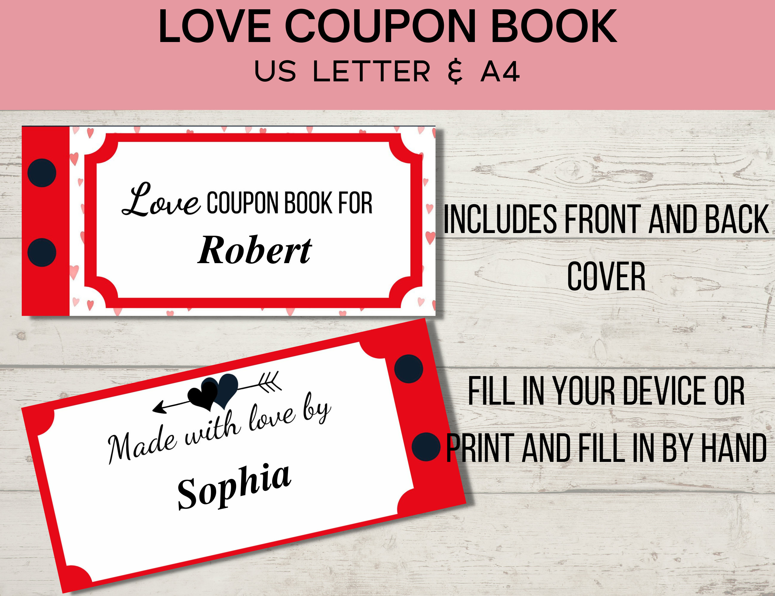 Love Coupon Book, Printable Coupons for Him or Her, Valentine's Day ...