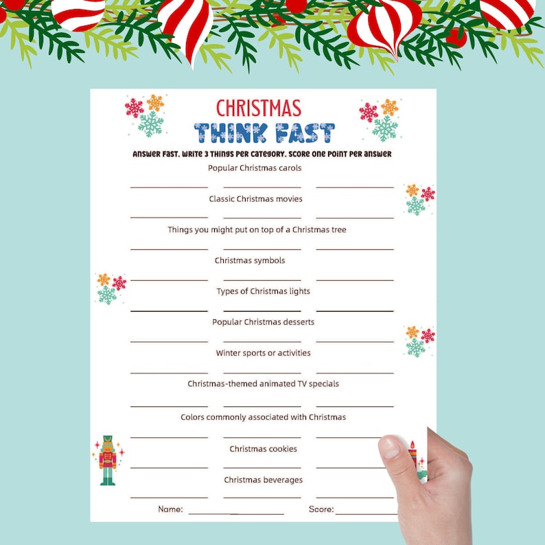 Think Fast Christmas Game, Christmas Party Game, Team Building Game ...