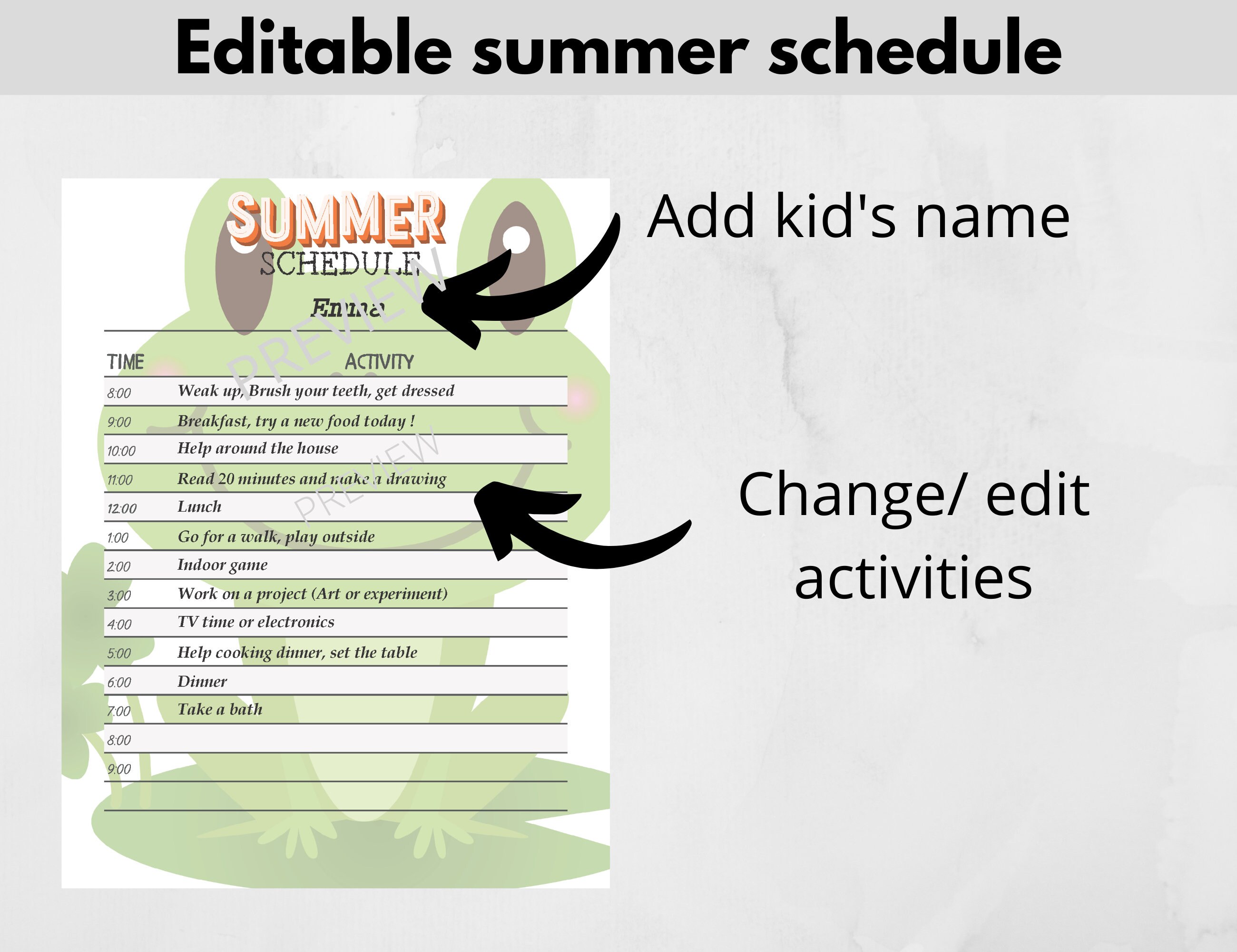 SUMMER Daily Schedule for Kids Printable With Hours, Summer Planner ...