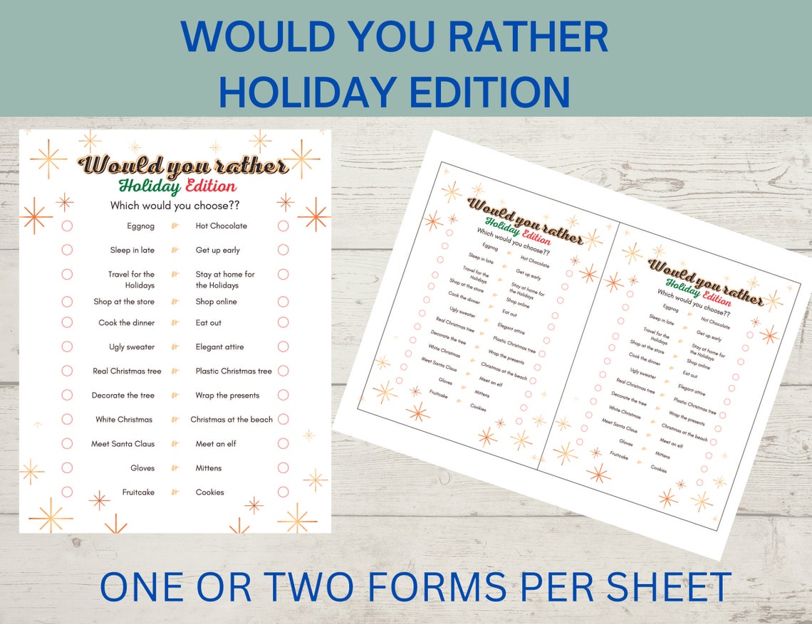 Winter Would You Rather, Holiday Edition, Printable Game - Etsy