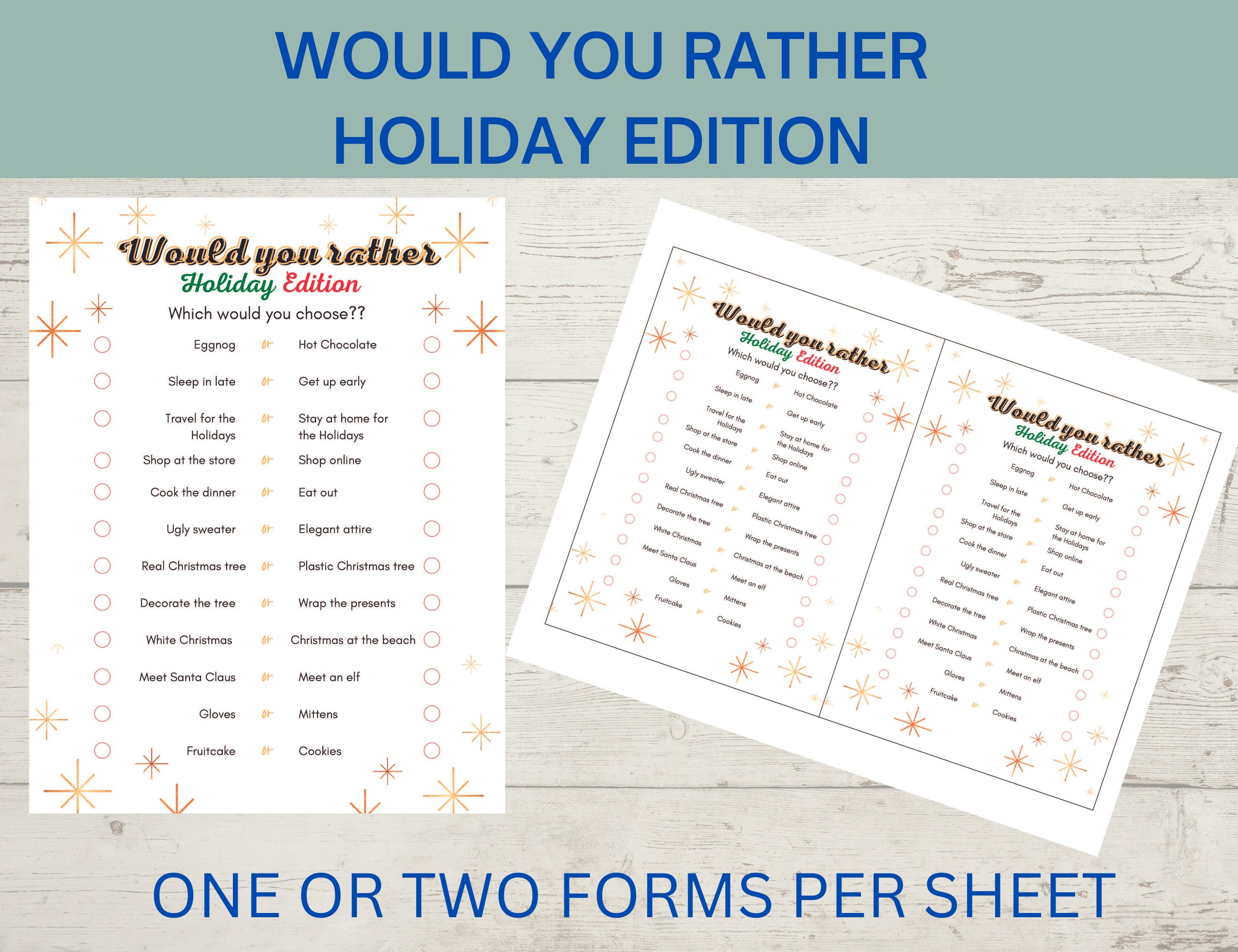 Winter Would You Rather, Holiday Edition, Printable Game - Etsy
