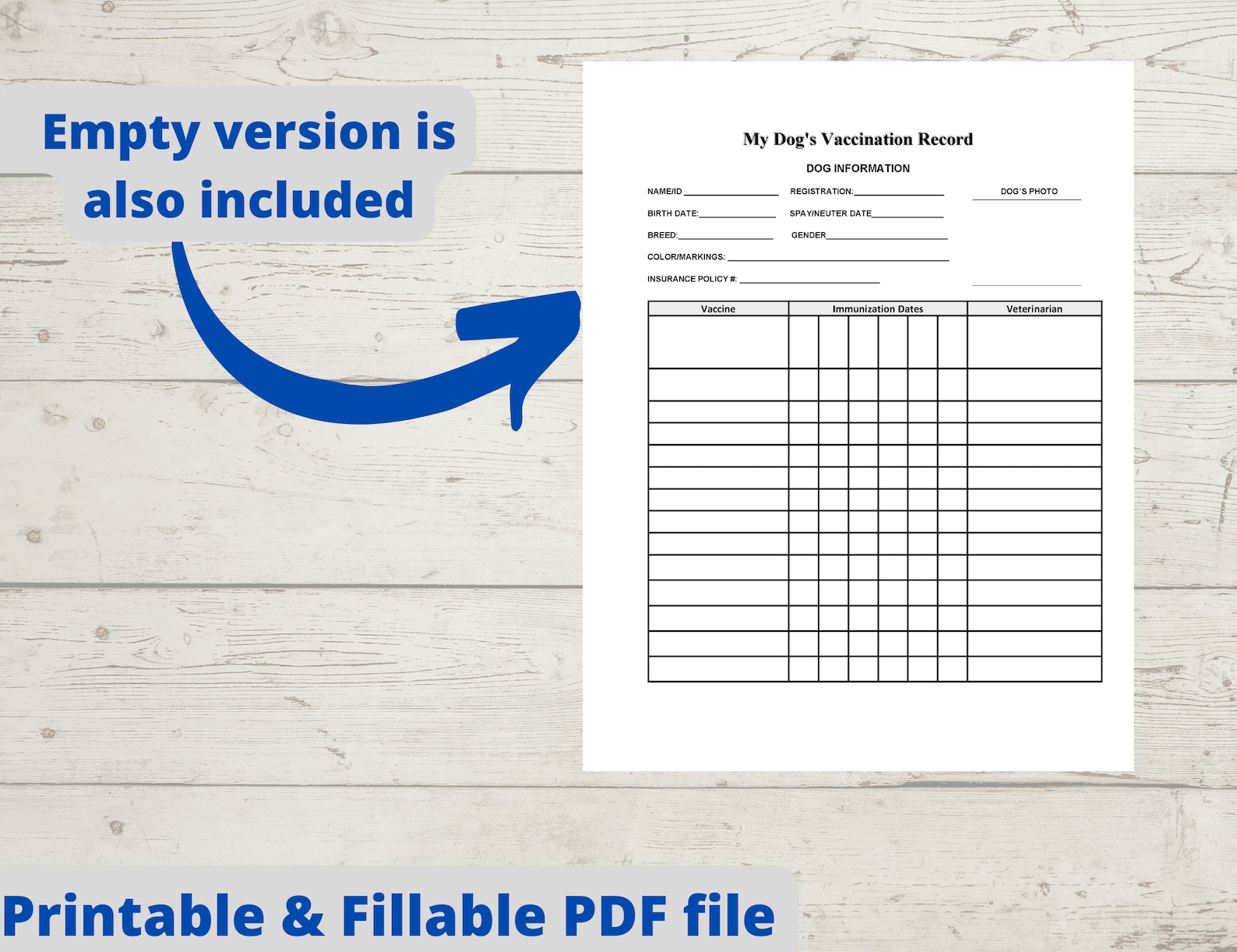 Puppy Vaccination Record, Dog Health Record, Dog Shot Record, Pet ...