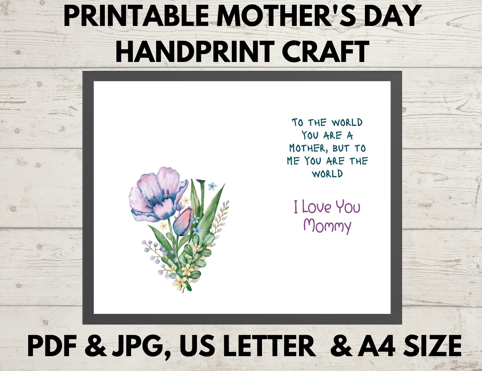Mother's Day Flower Handprint Art, I Love You Mommy Printable Gift ...