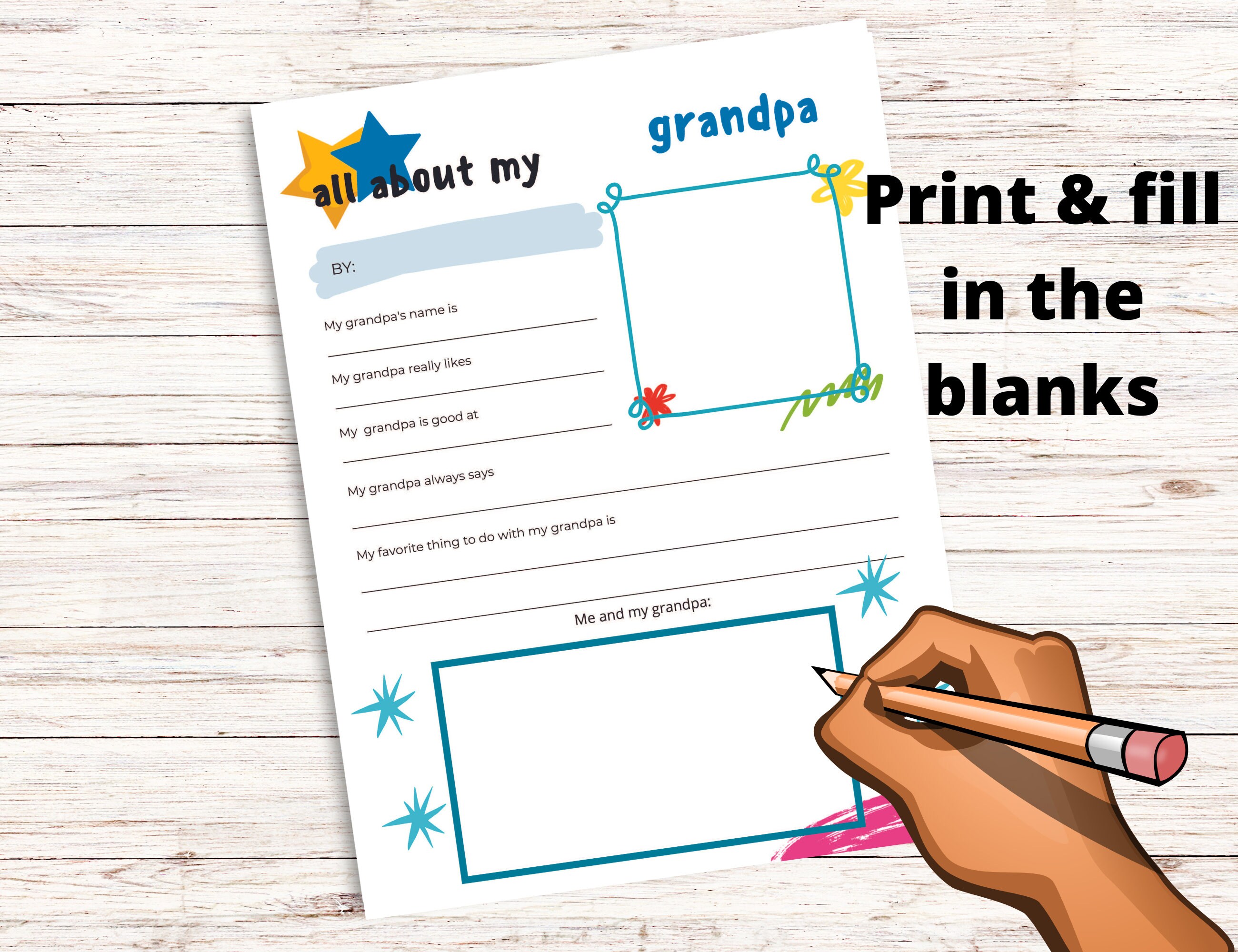 All About My Grandpa Printable File, Father's Day Card Kid's Gift for ...