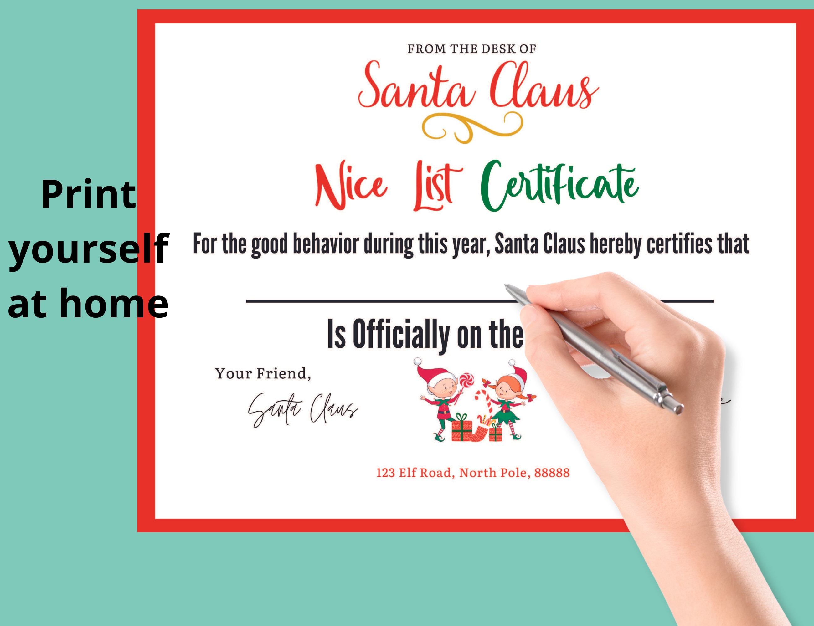 Santa Nice List Certificate Editable, Printable Nice List Certificate ...