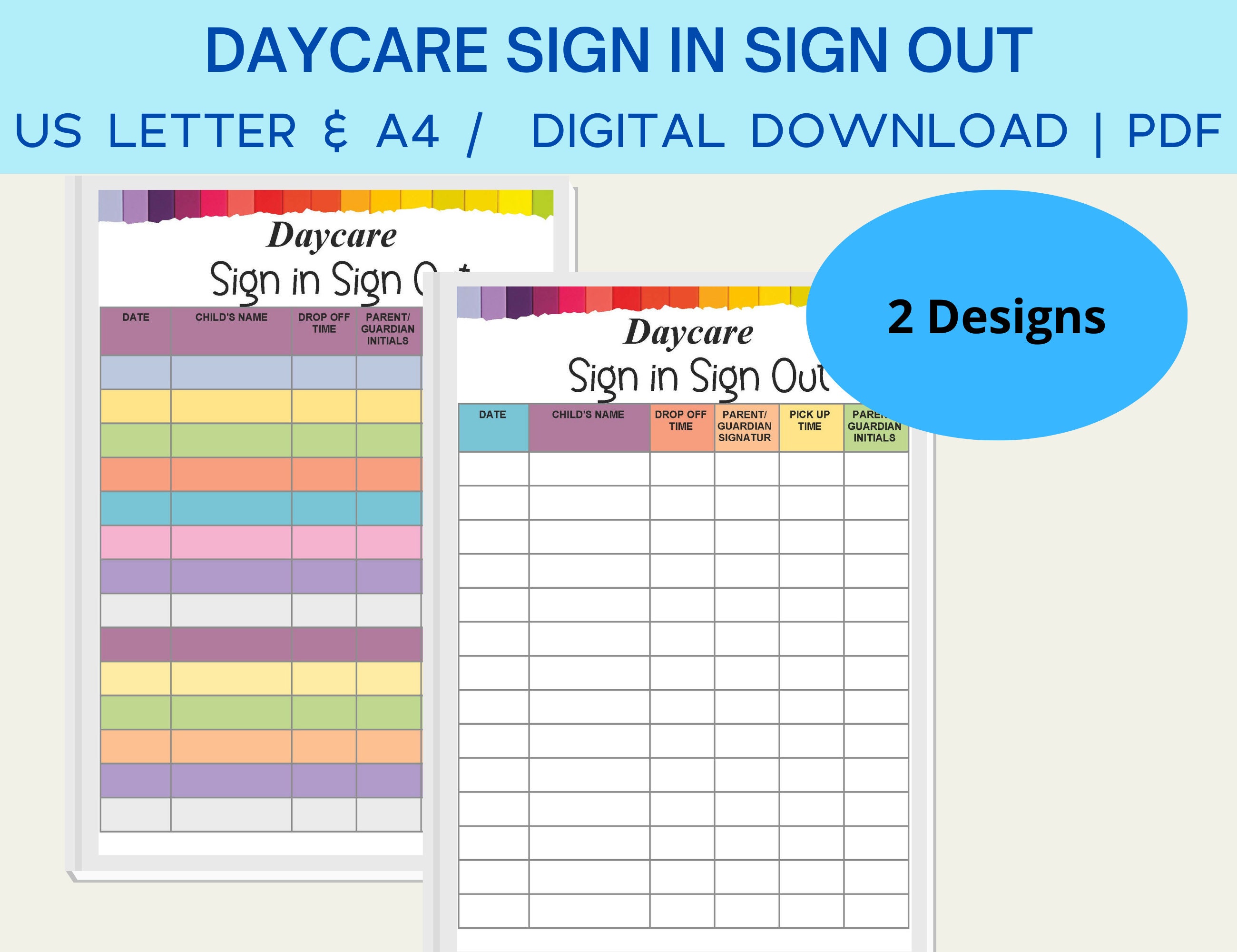 Daycare Sign in Sign Out Printable, Daycare Forms PDF Fillable ...
