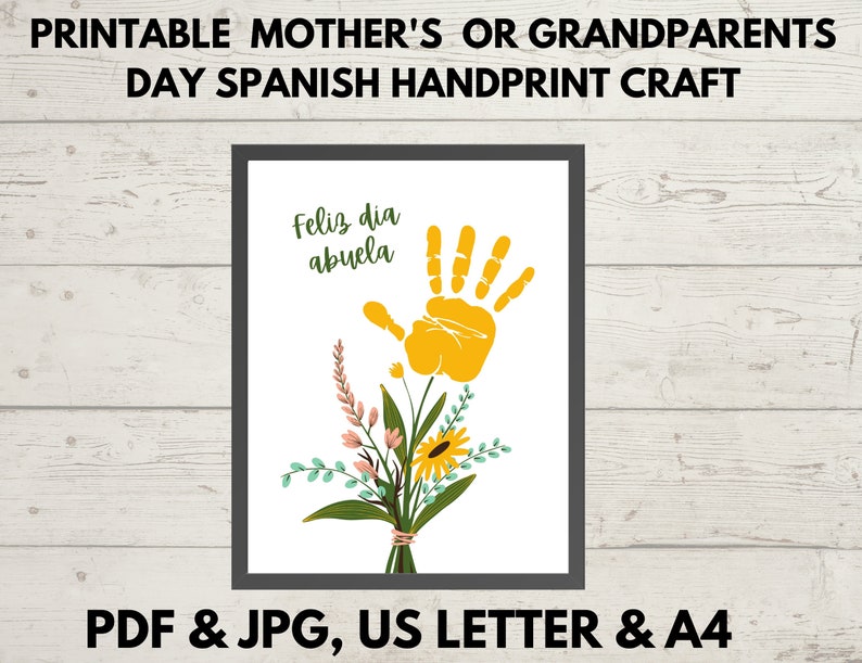 Mothers Day Handprint Art, Gift for Abuela in Spanish, Flowers Bouquet ...