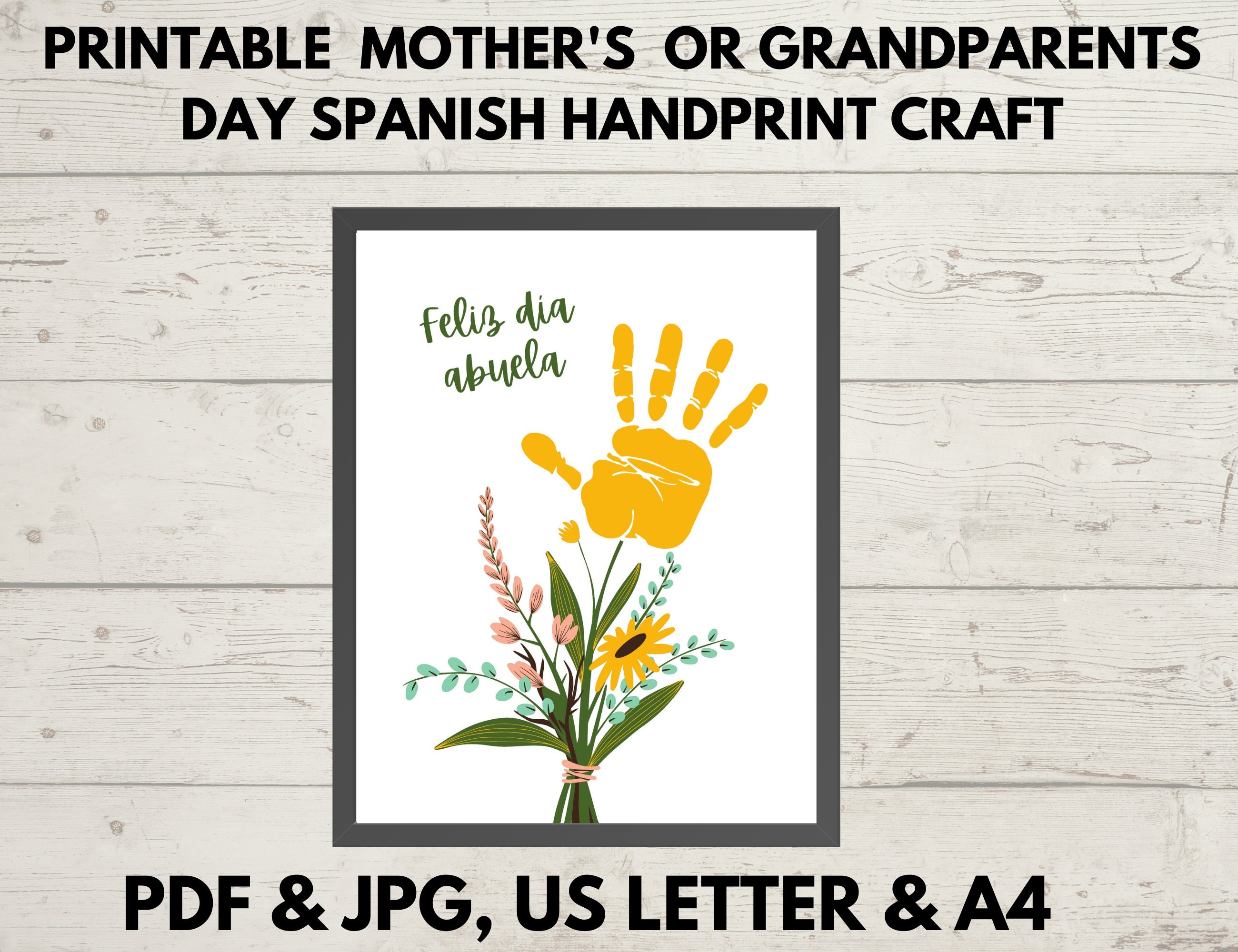 Mothers Day Handprint Art, Gift for Abuela in Spanish, Flowers Bouquet ...