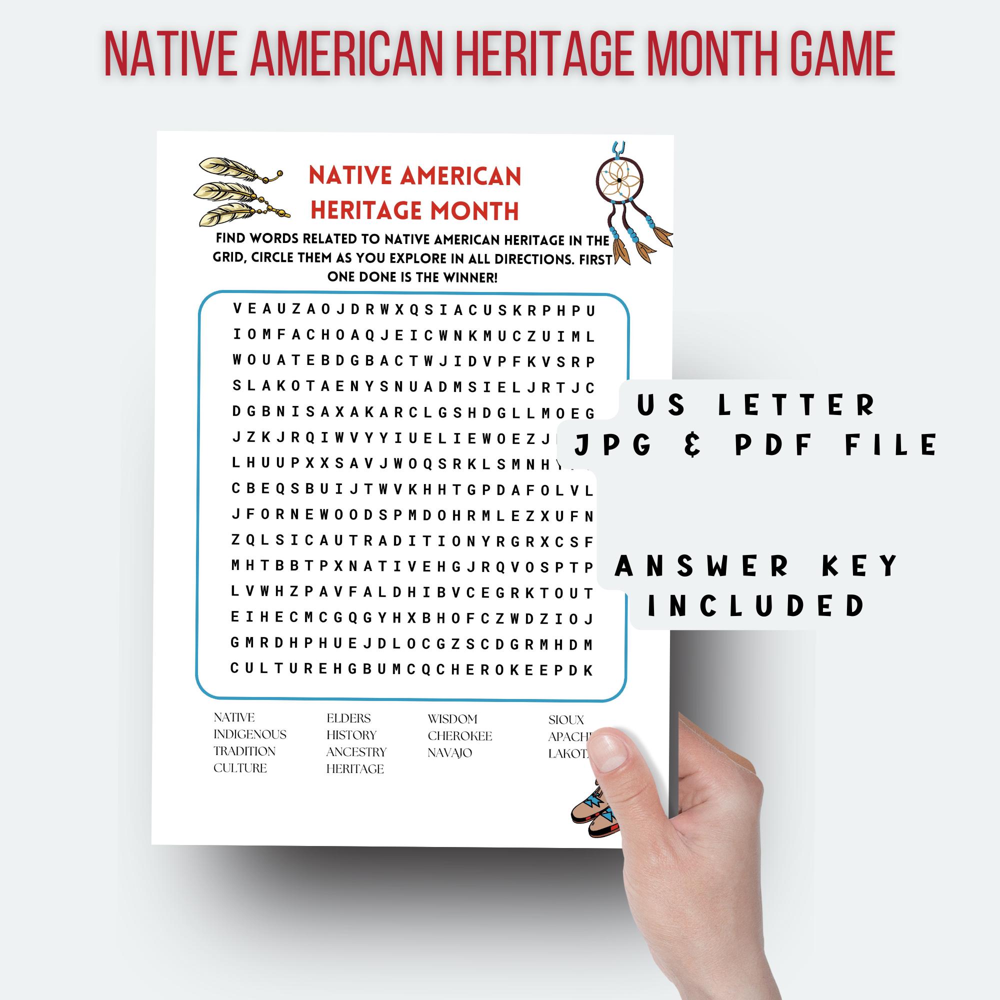 Native American Heritage Month Word Search, Indigenous People Heritage ...