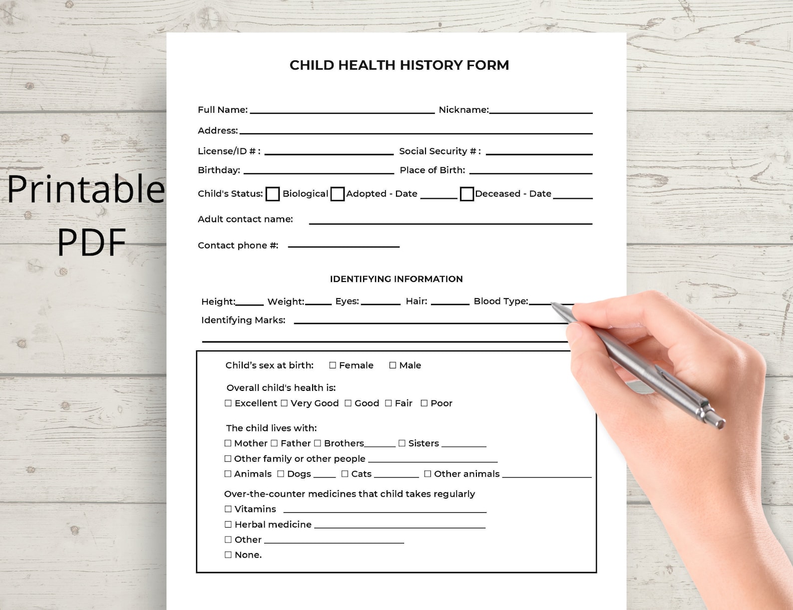 Child Health History Pdf Medical History Form, Kids Medical Records ...