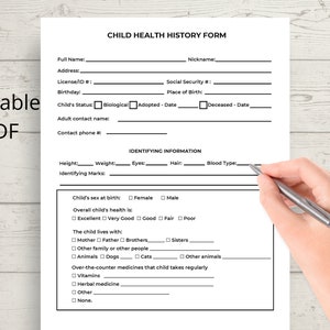 Child Health History Pdf Medical History Form, Kids Medical Records ...