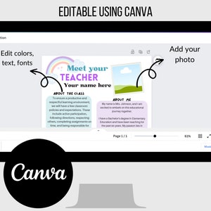 Meet the Teacher Boho Rainbow Canva Editable Template, About Me Teacher ...