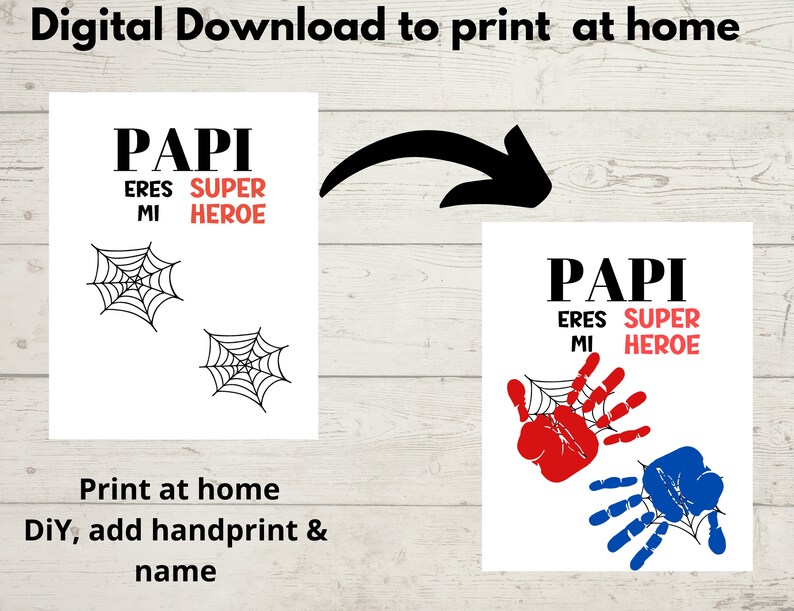 Dia del padre arte de huella de mano, regalo para papa en espanol ...