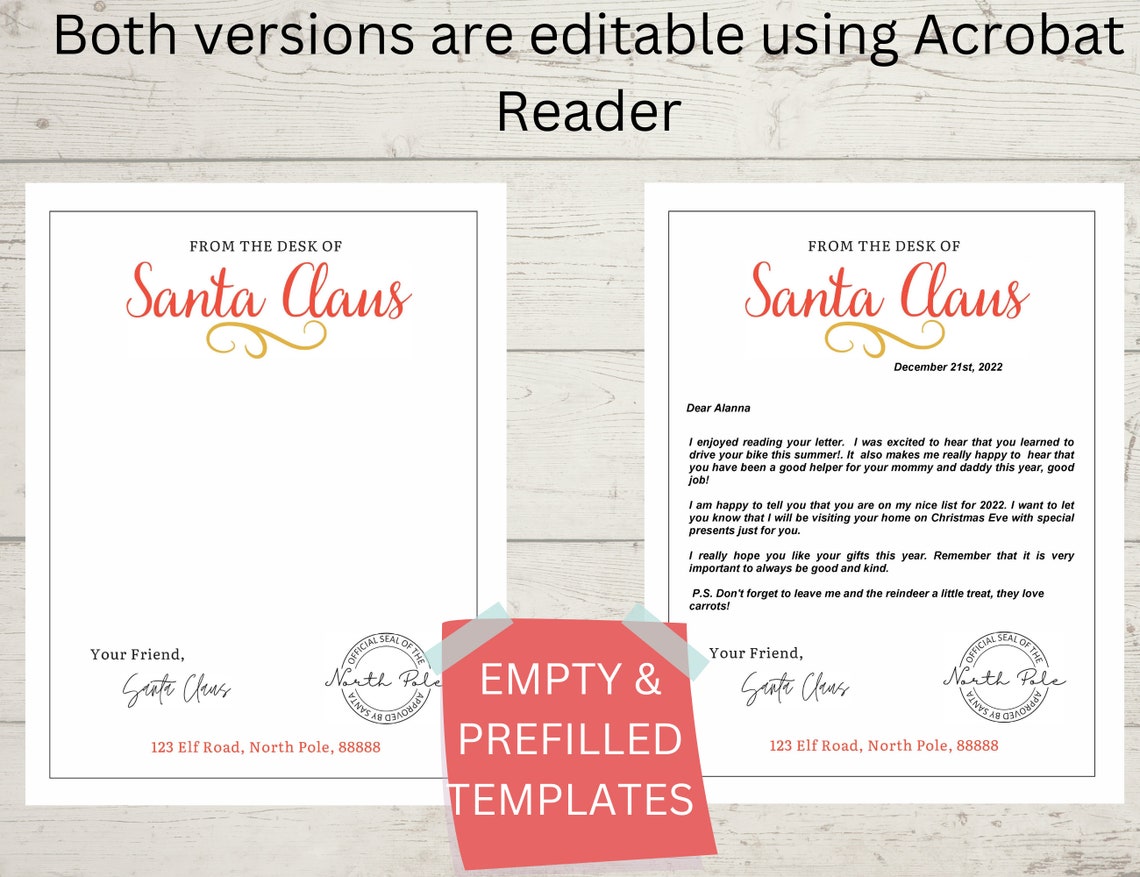 Letter From Santa, Editable Letter From Santa Claus, Personalized Santa ...