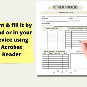 Pet Health Record Printable for New Puppy, Dog or Cat, Pet Health ...