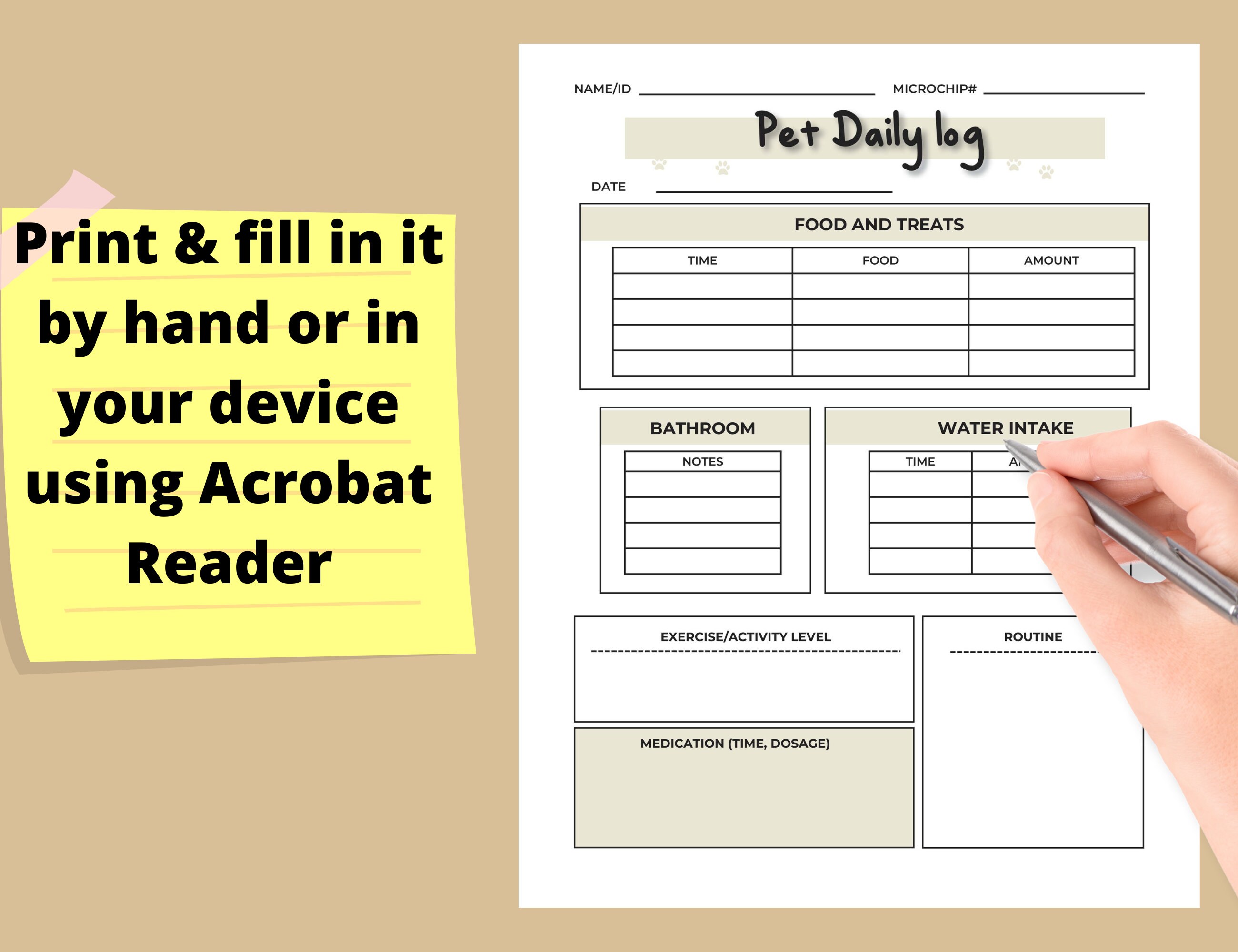 Pet Daily Log for New Puppy, Dog or Cat, Dog Daily Tracker Printable ...