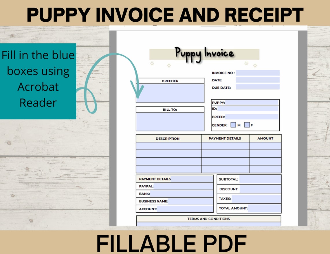 Puppy Invoice and Receipt, Fillable Dog Breeder Forms, Puppy Bill - Etsy