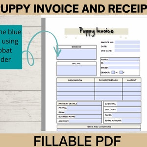 Puppy Invoice and Receipt, Fillable Dog Breeder Forms, Puppy Bill - Etsy
