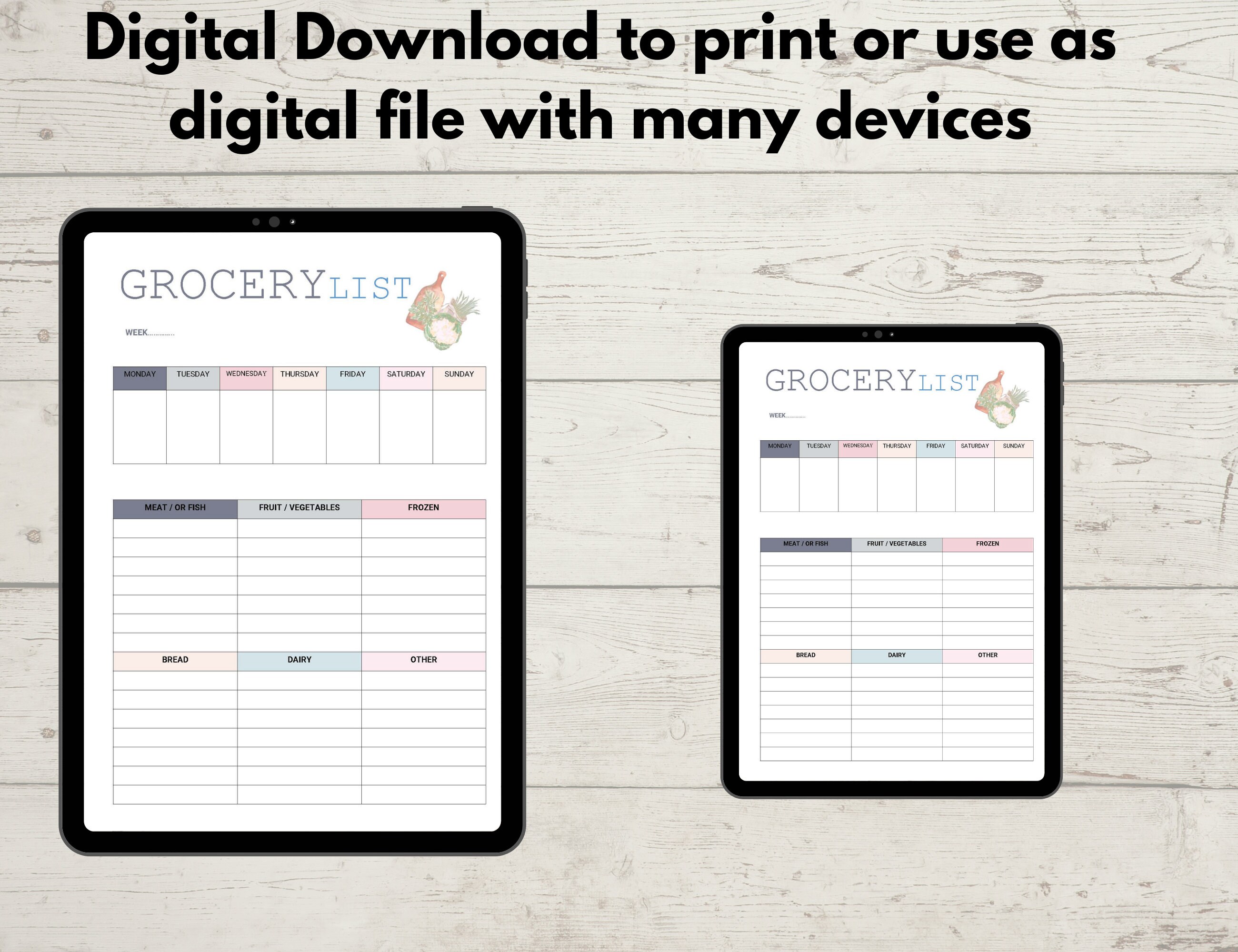 Meal Planner Printable and Editable, Weekly Meal Planner, Grocery List ...