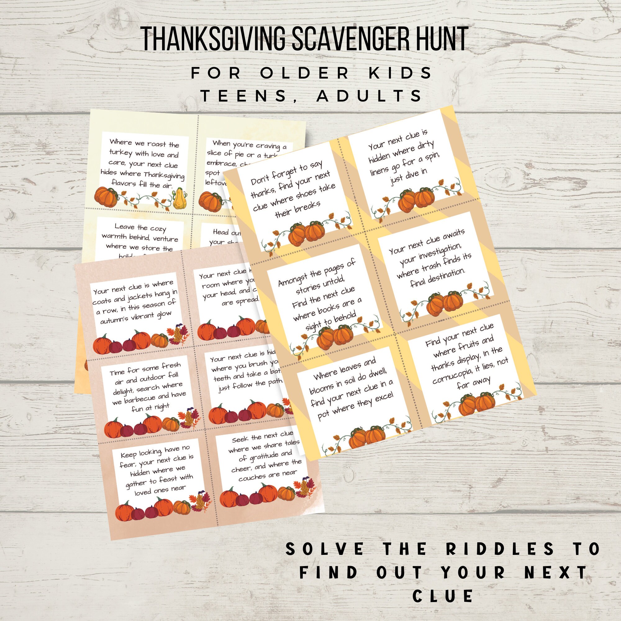 Thanksgiving Scavenger Hunt Adults, Teens, Thanksgiving Treasure Hunt ...