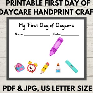 My First Day of Daycare Handprint Art Printable, Back to School ...