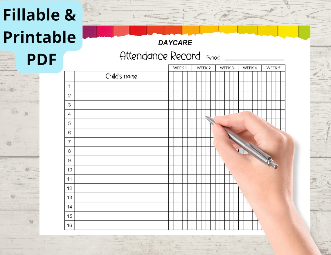 Daycare Monthly Attendance Sheet, Attendance Tracker Editable for ...