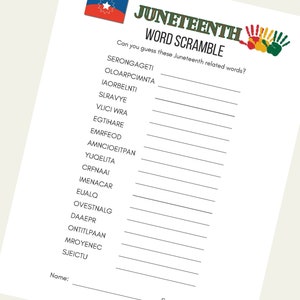 Juneteenth Word Scramble Game Printable, Party or School Emancipation ...