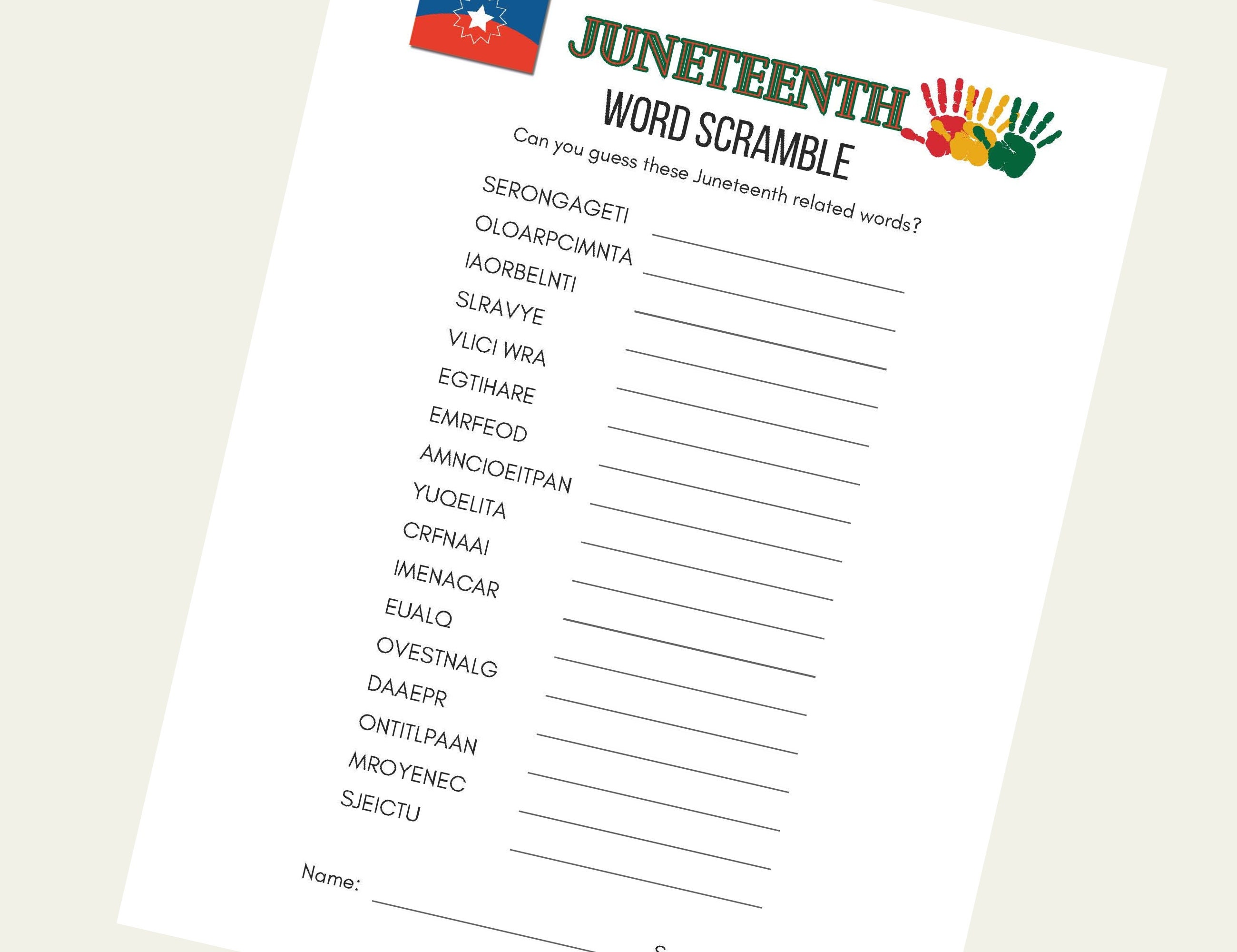 Juneteenth Word Scramble Game Printable, Party or School Emancipation ...