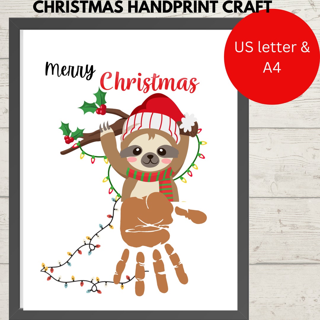 Handprint Christmas Lights, Cute Sloth Handprint Craft Printable ...