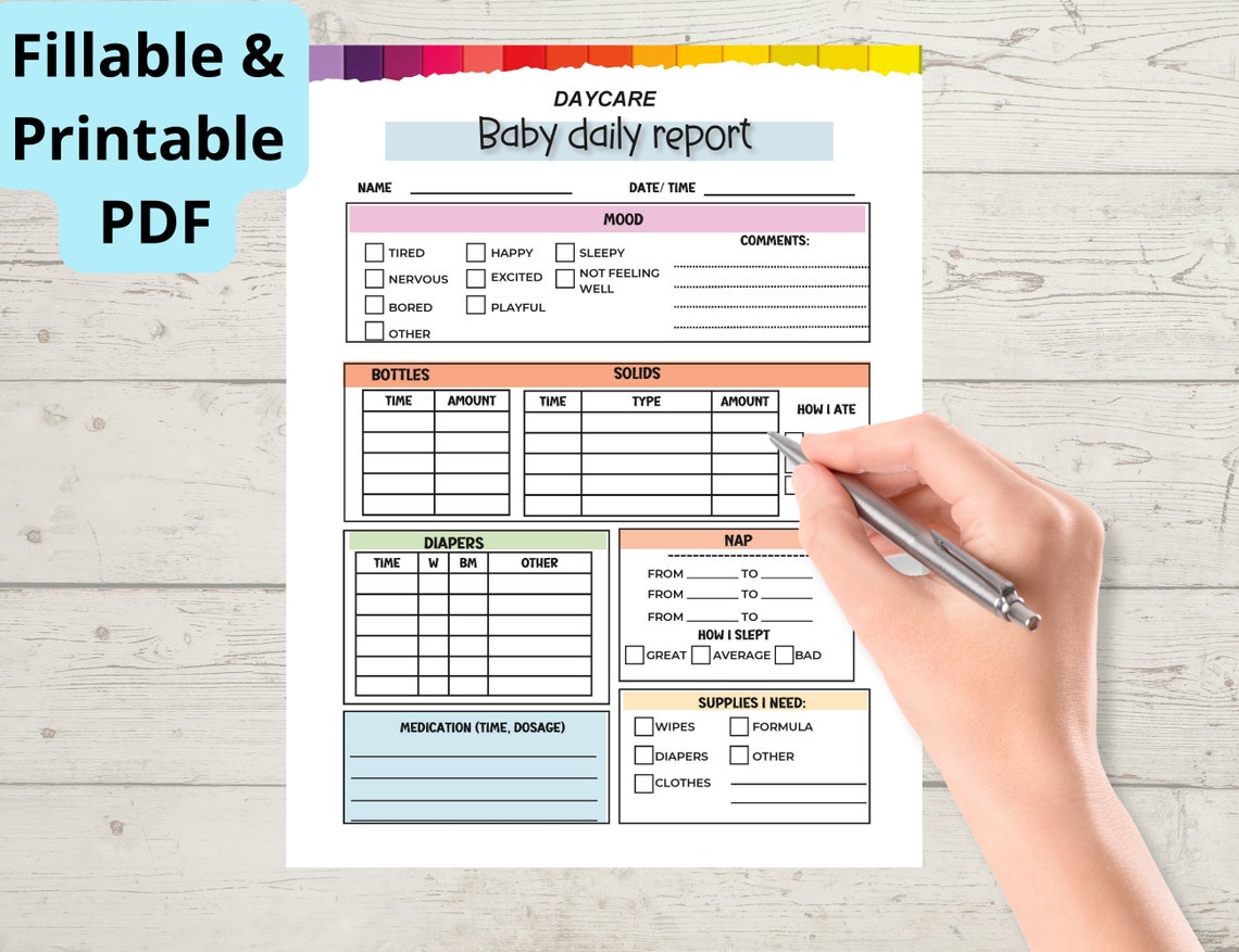 Daycare Baby Daily Report, Fillable Infant Daily Log, Baby Report Sheet ...
