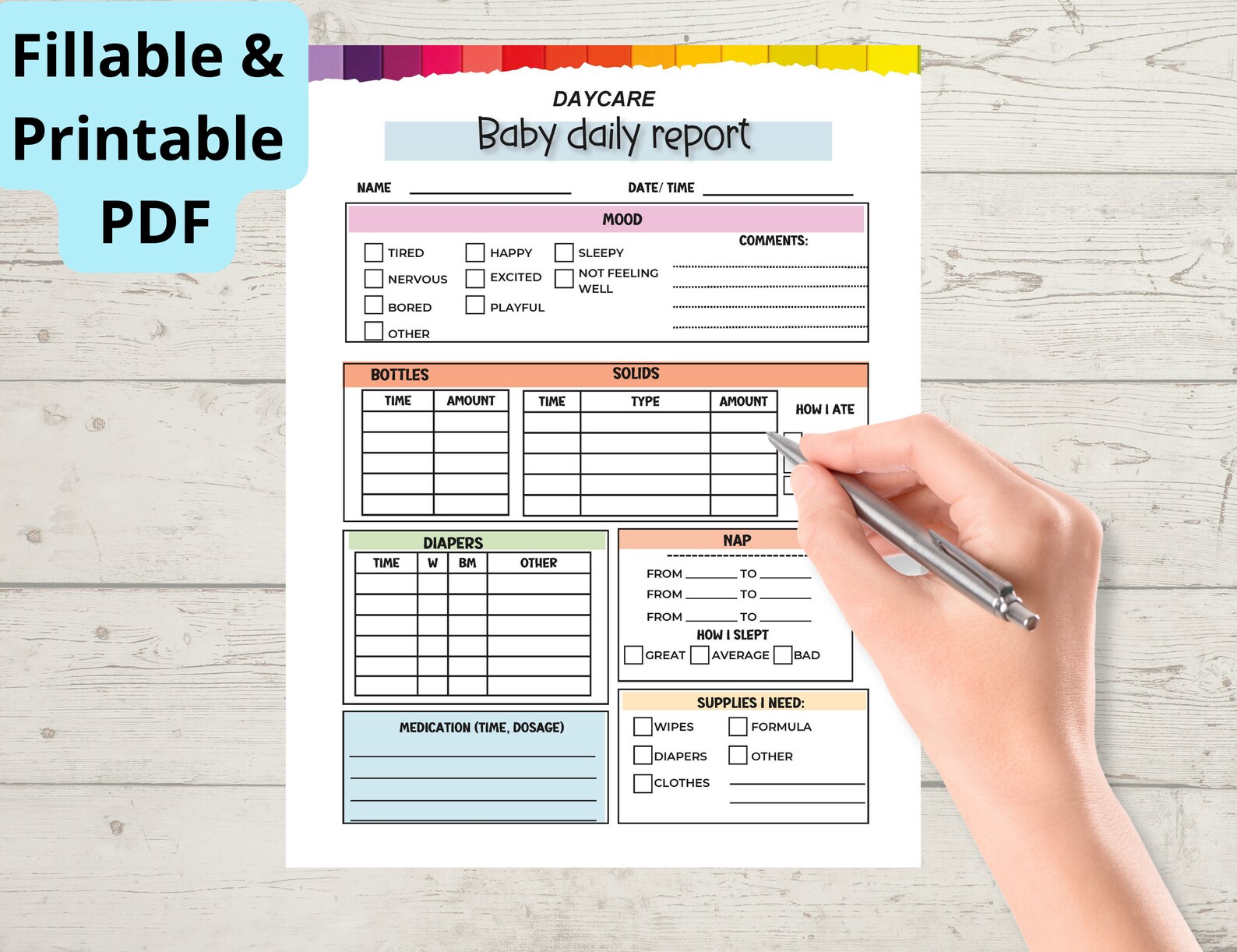 Daycare Baby Daily Report, Fillable Infant Daily Log, Baby Report Sheet ...