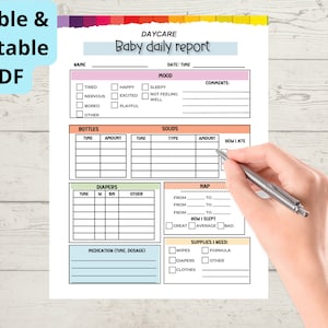 Daycare Baby Daily Report, Fillable Infant Daily Log, Baby Report Sheet ...