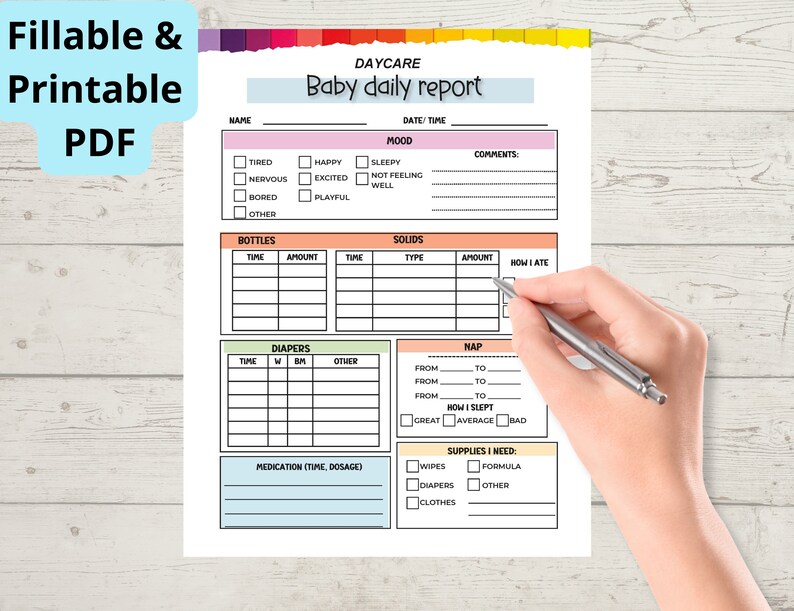 Daycare Baby Daily Report, Fillable Infant Daily Log, Baby Report Sheet ...