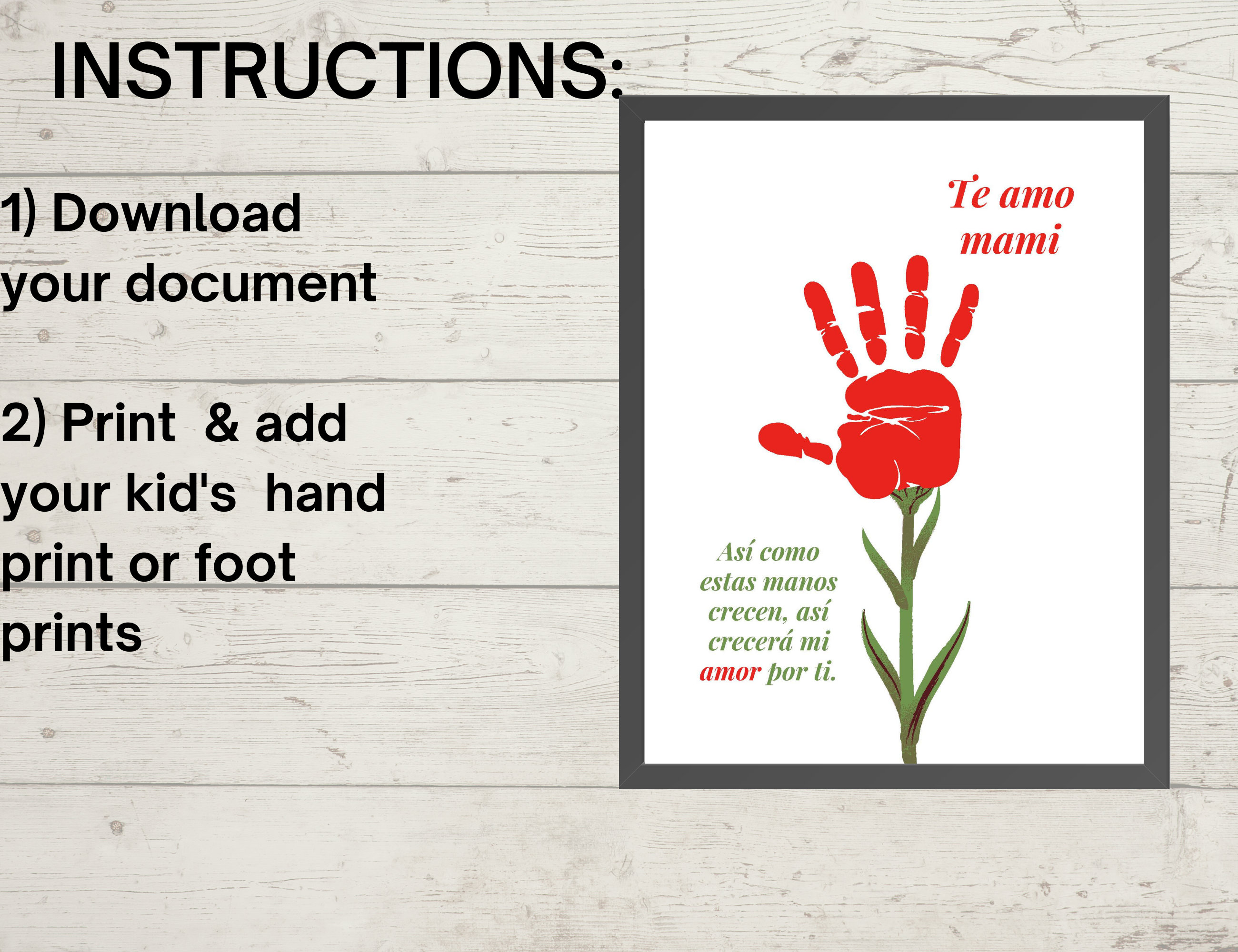 Mothers Day Handprint Art, Gift for Mom in Spanish, Flowers Bouquet ...