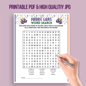 Mardi Gras Word Search Printable Game, Mardi Gras Party Game - Etsy
