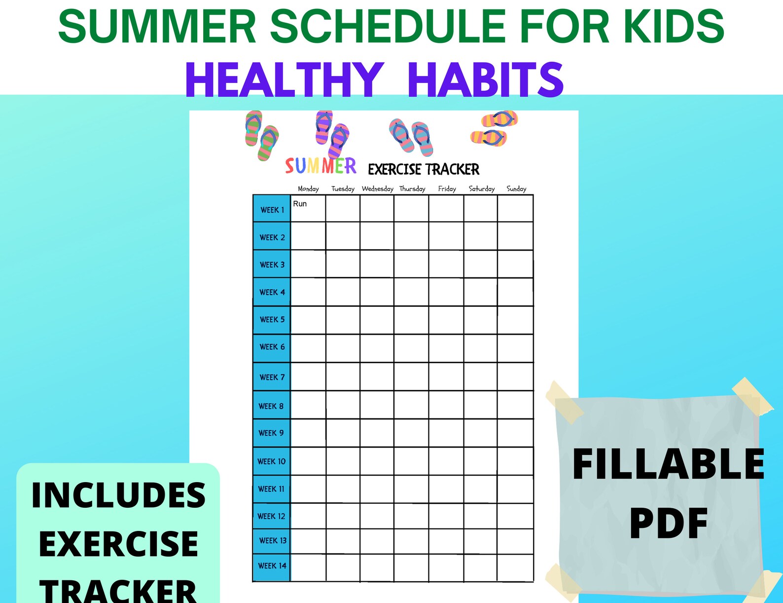Printable SUMMER Planner Editable for Kids Healthy Habits | Summer ...