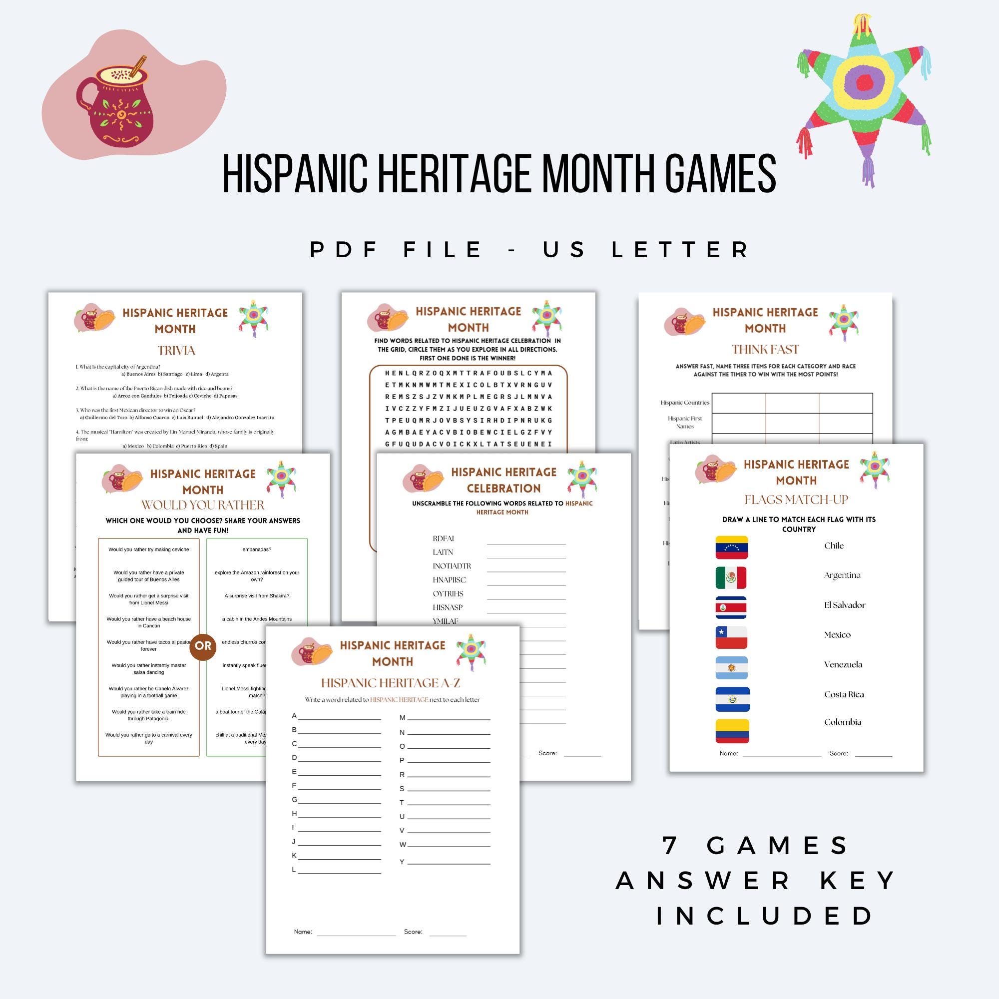 Hispanic Heritage Month Printable Games, Hispanic Heritage Month Bundle ...