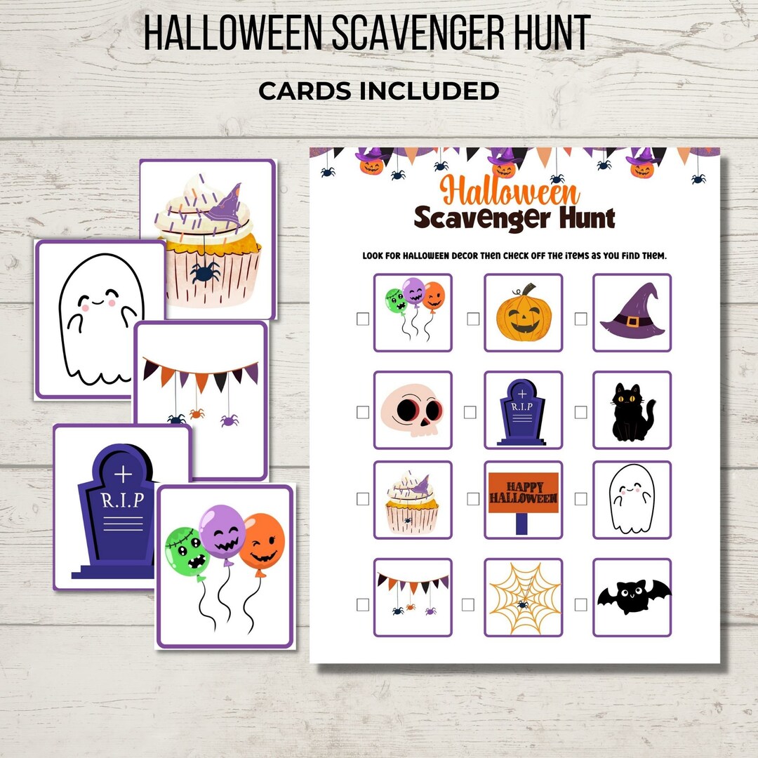 Halloween Scavenger Hunt Printable, Includes Cards for Indoor Halloween ...