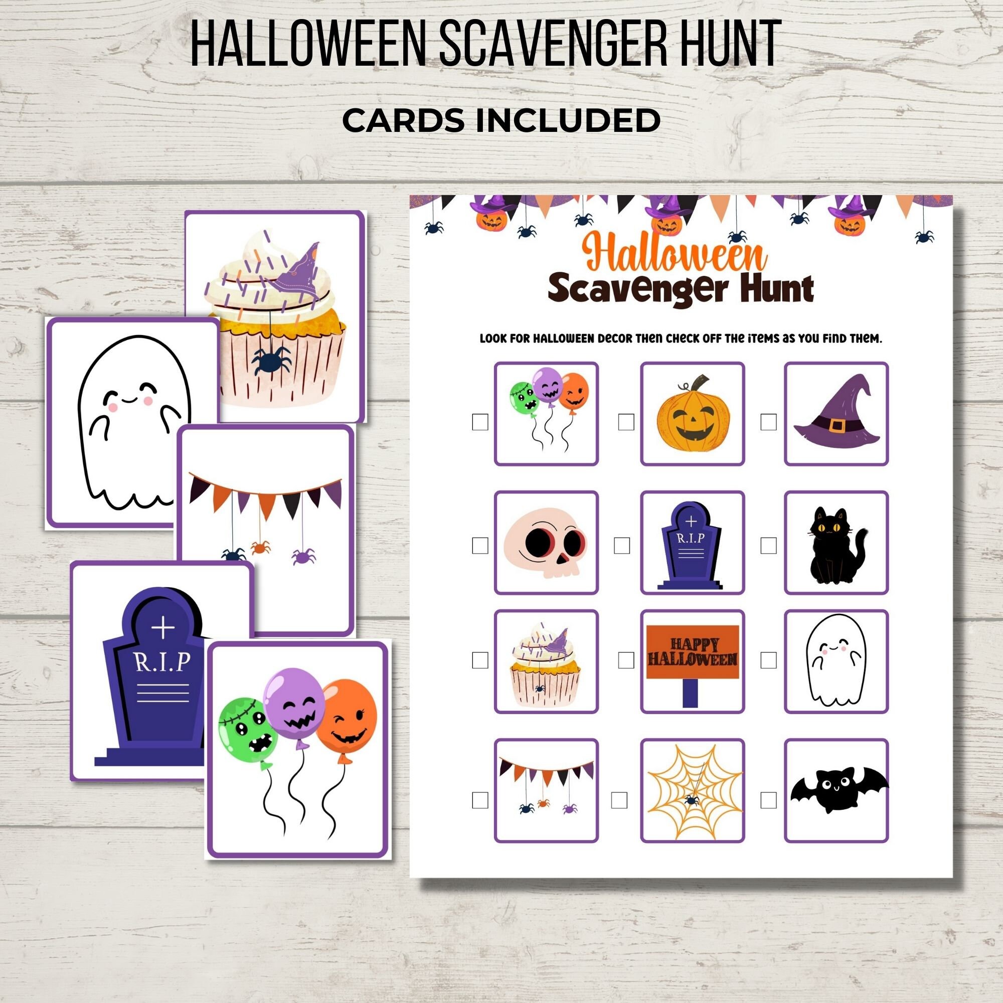 Halloween Scavenger Hunt Printable, Includes Cards for Indoor Halloween ...