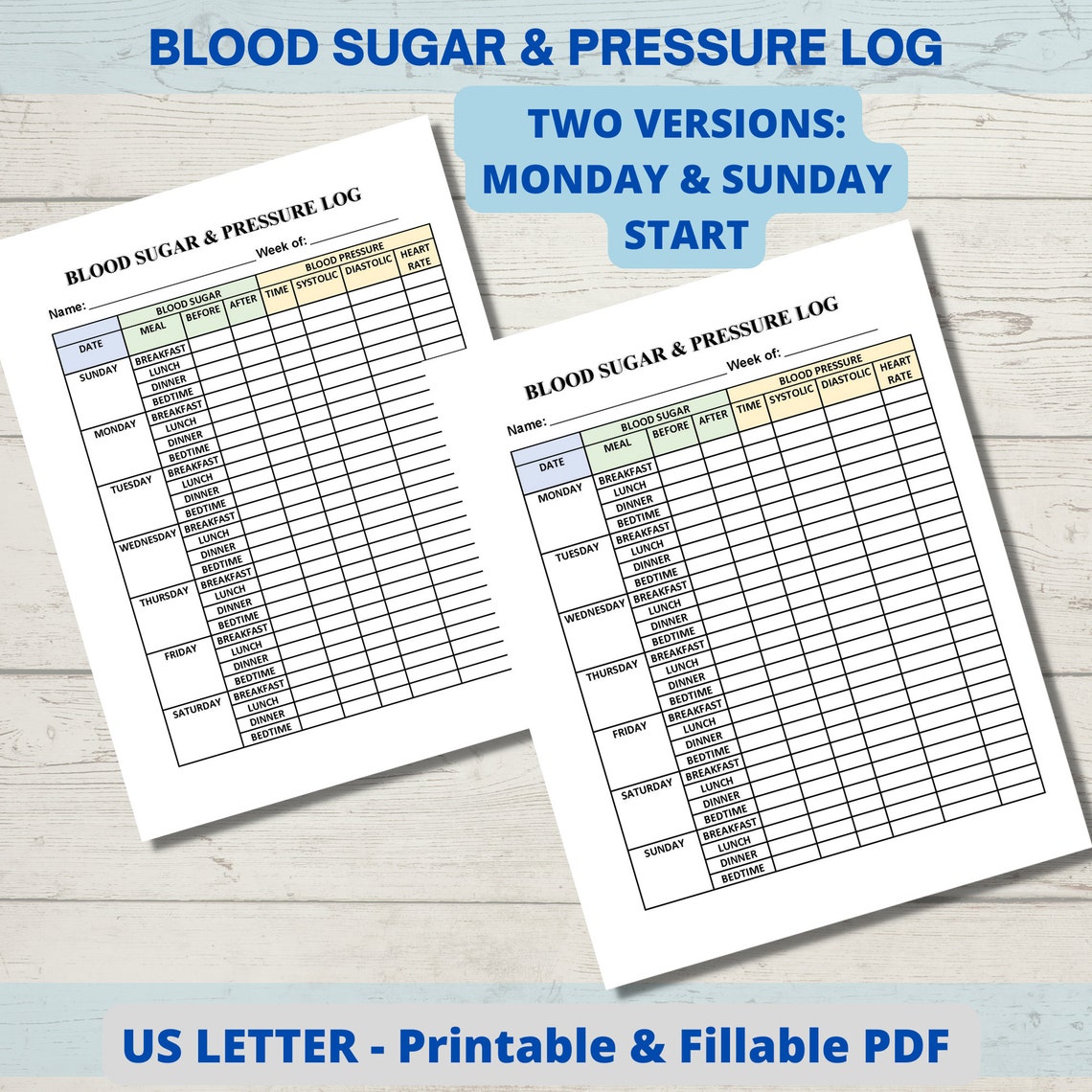 Blood Sugar and Blood Pressure Log Editable, Blood Sugar Tracker ,BP ...