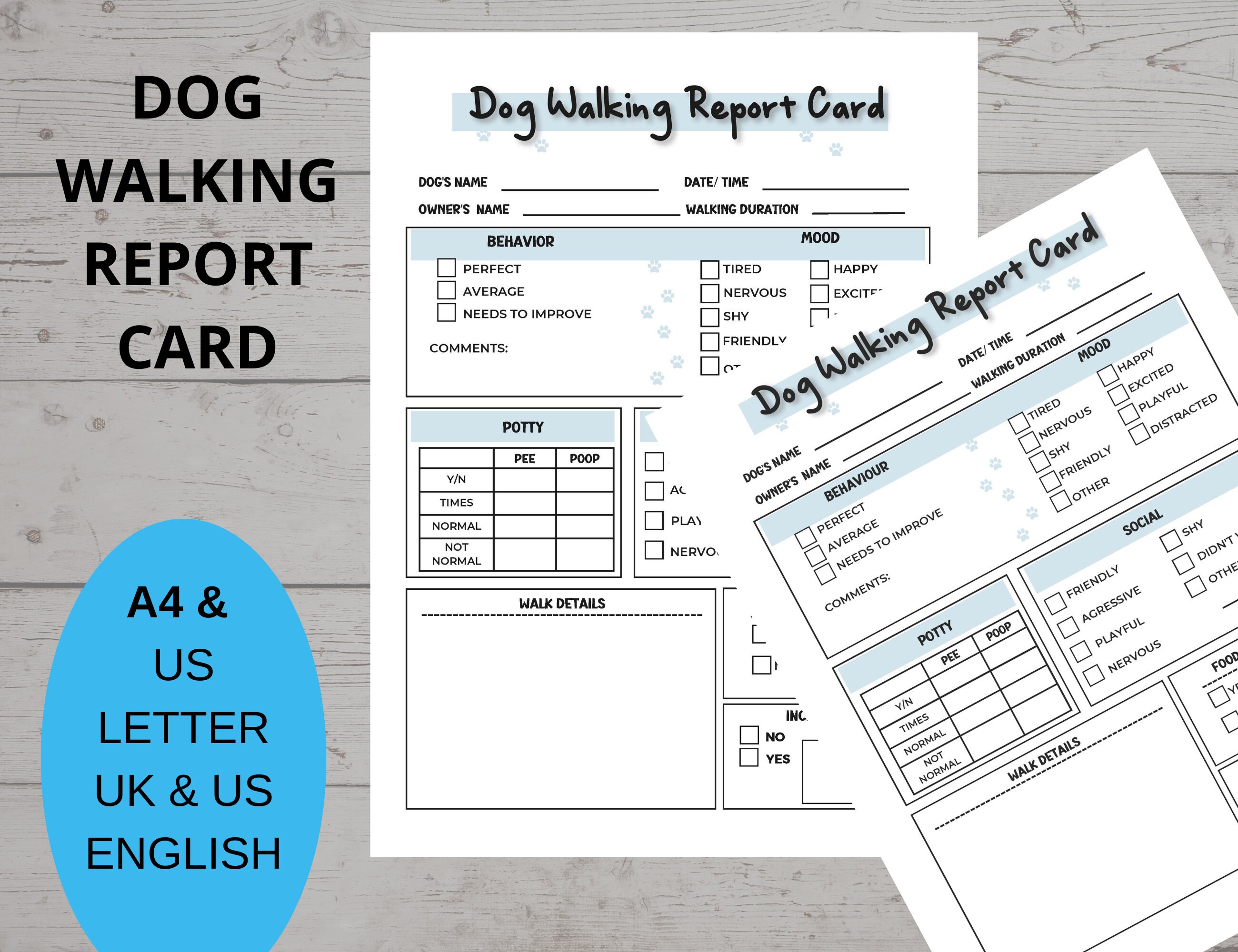 Dog Walking Report Card, Pet Sitter Report Printable Card - Etsy