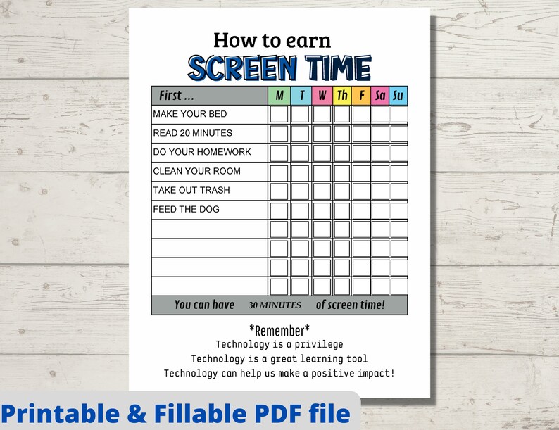 Screen Time Rules, Editable Screen Time, Chore Chart Fillable ...