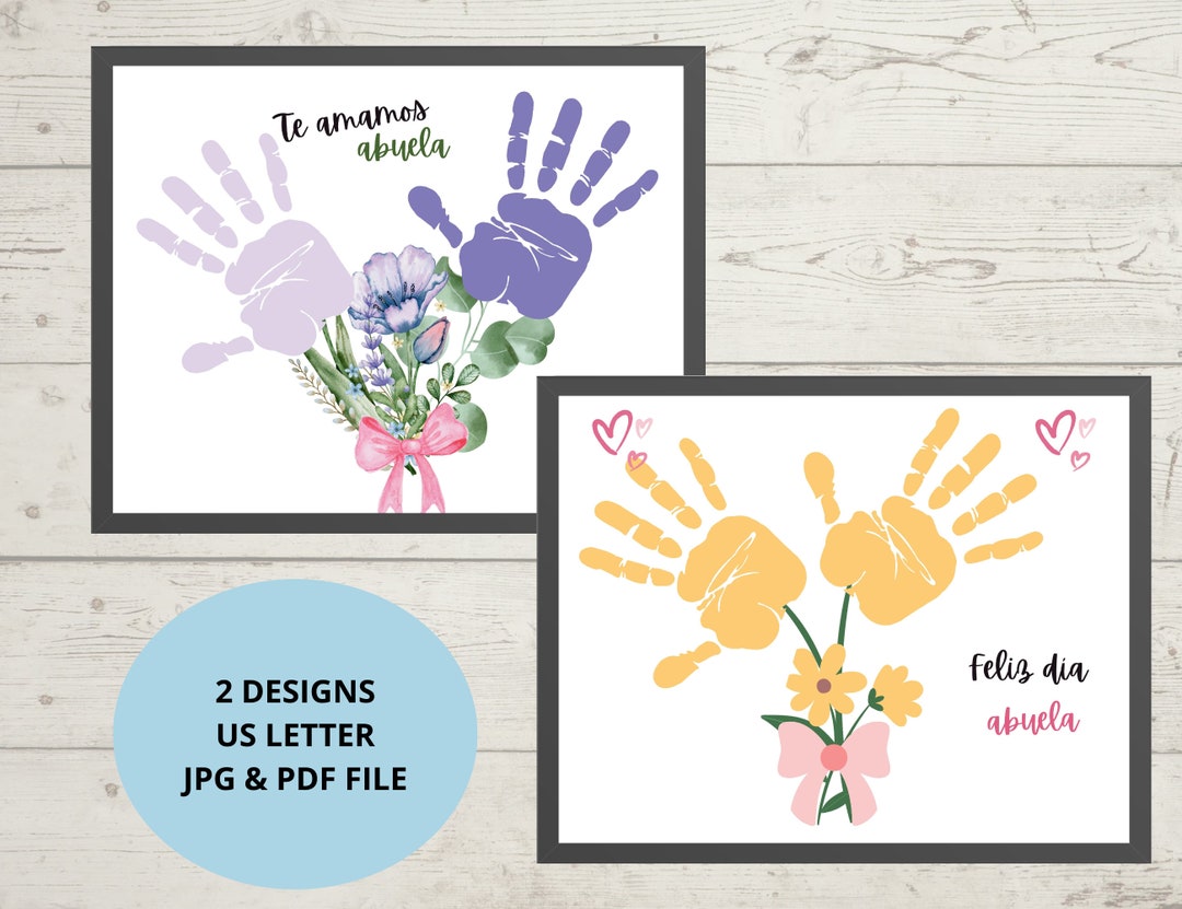 Mothers Day Handprint Art, Gift for Abuela in Spanish, Flowers Bouquet ...