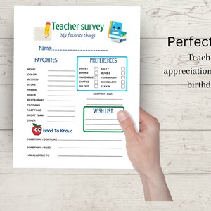 Teacher Survey Favorite Things Editable, Teacher Questionnaire to Get ...