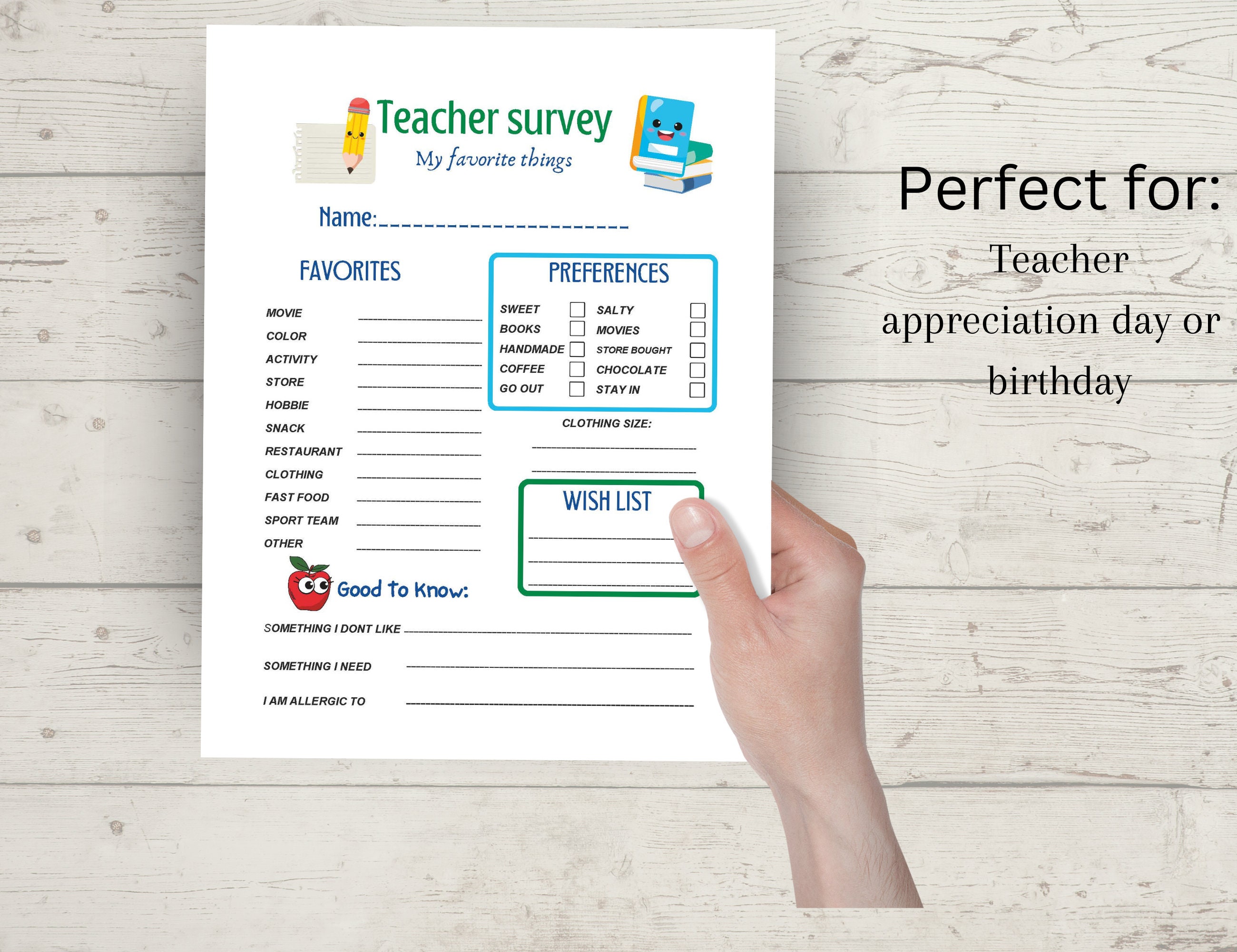 Teacher Survey Favorite Things Editable, Teacher Questionnaire to Get ...