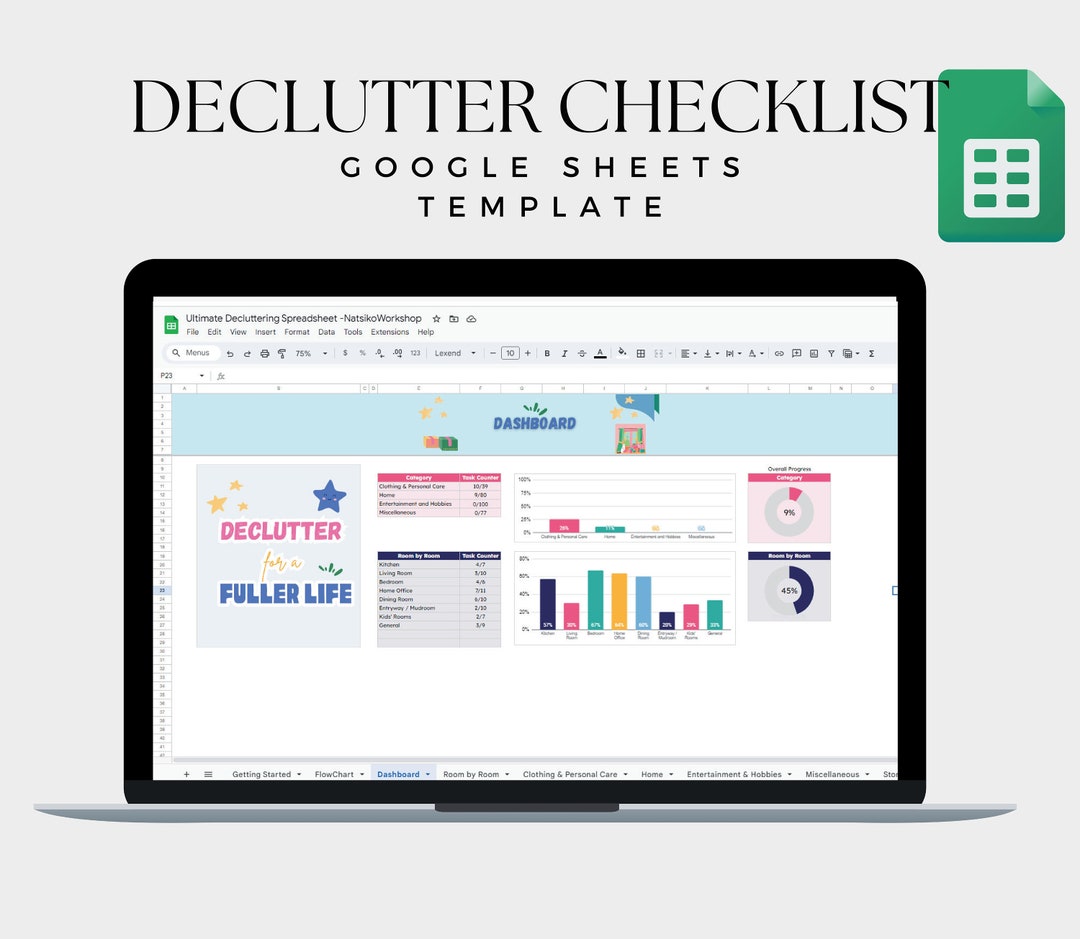 Declutter Checklist, Declutter Spreadsheet, Decluttering Planner Google ...