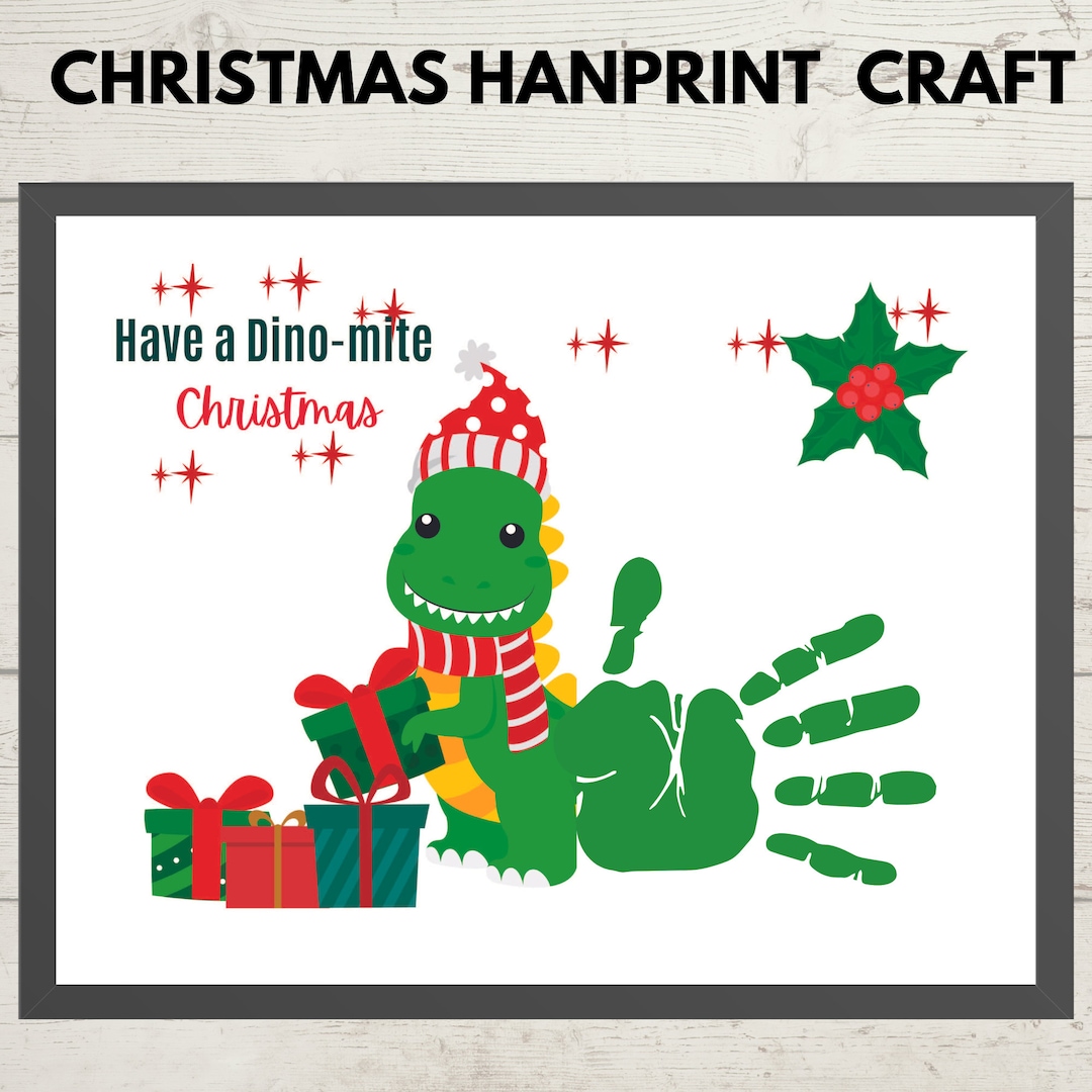 Christmas Dinosaur Handprint Craft Printable Keepsake, Christmas ...