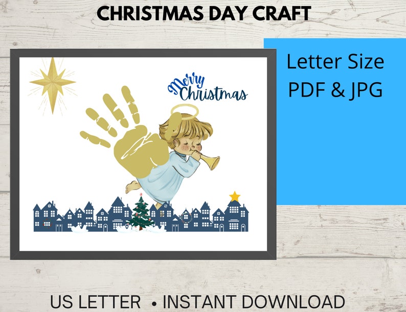 Christmas Angel Handprint Craft Printable Keepsake, Christmas Handprint ...