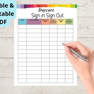 Daycare Sign in Sign Out Printable, Daycare Forms PDF Fillable ...