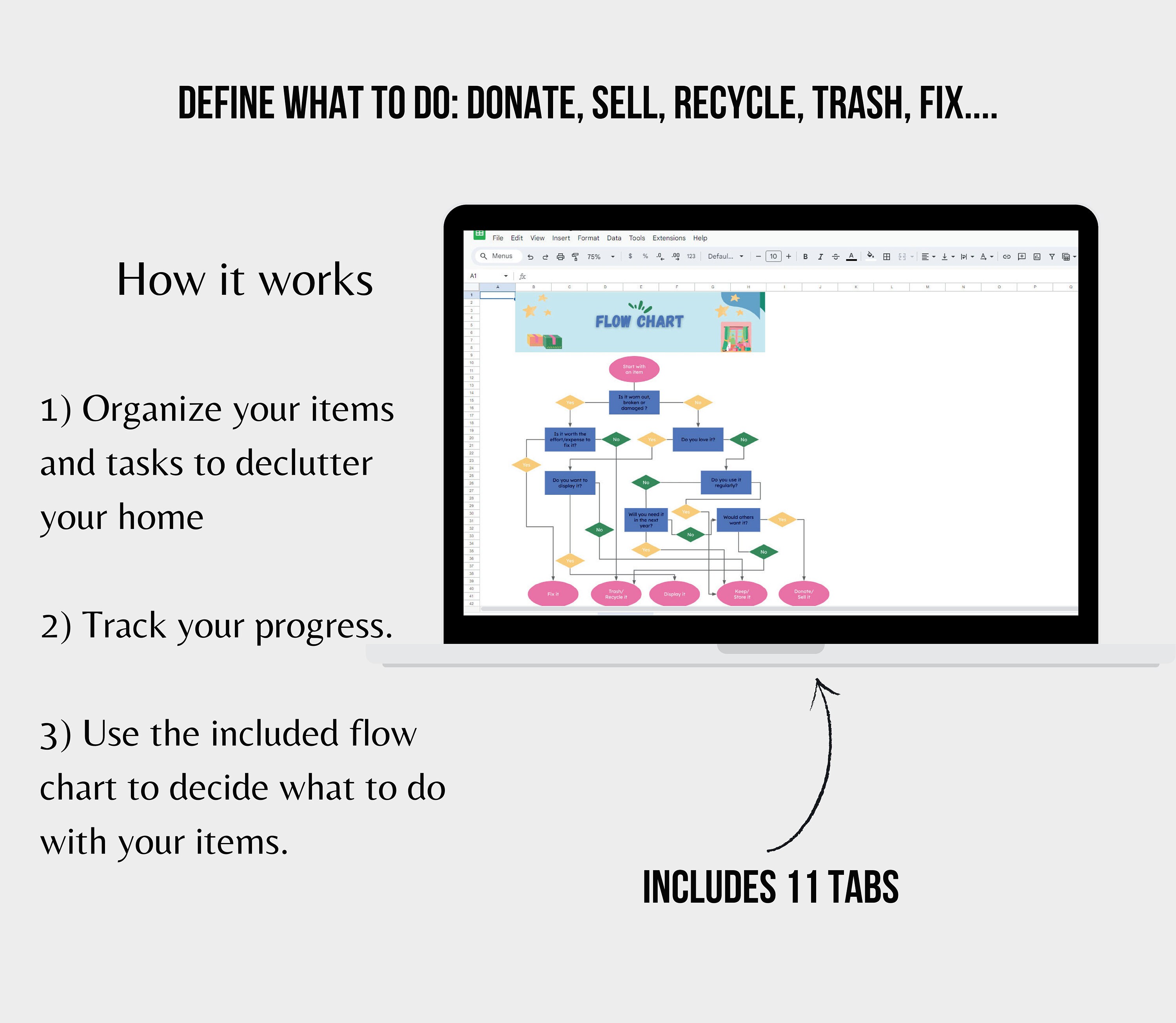 Declutter Checklist, Declutter Spreadsheet, Decluttering Planner Google ...